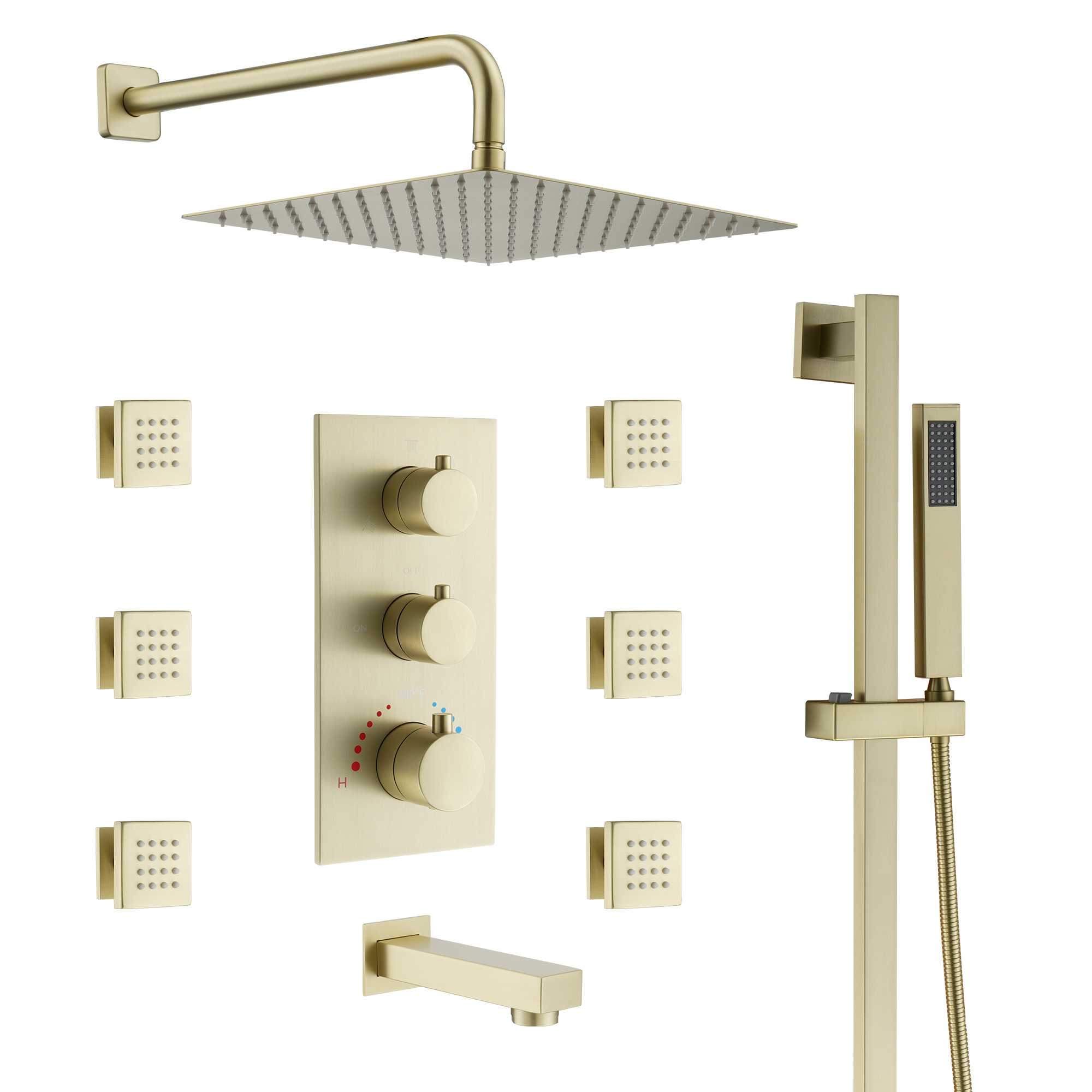 12" 4-Function Body Jet Shower System with Tub Spout & Slide Bar