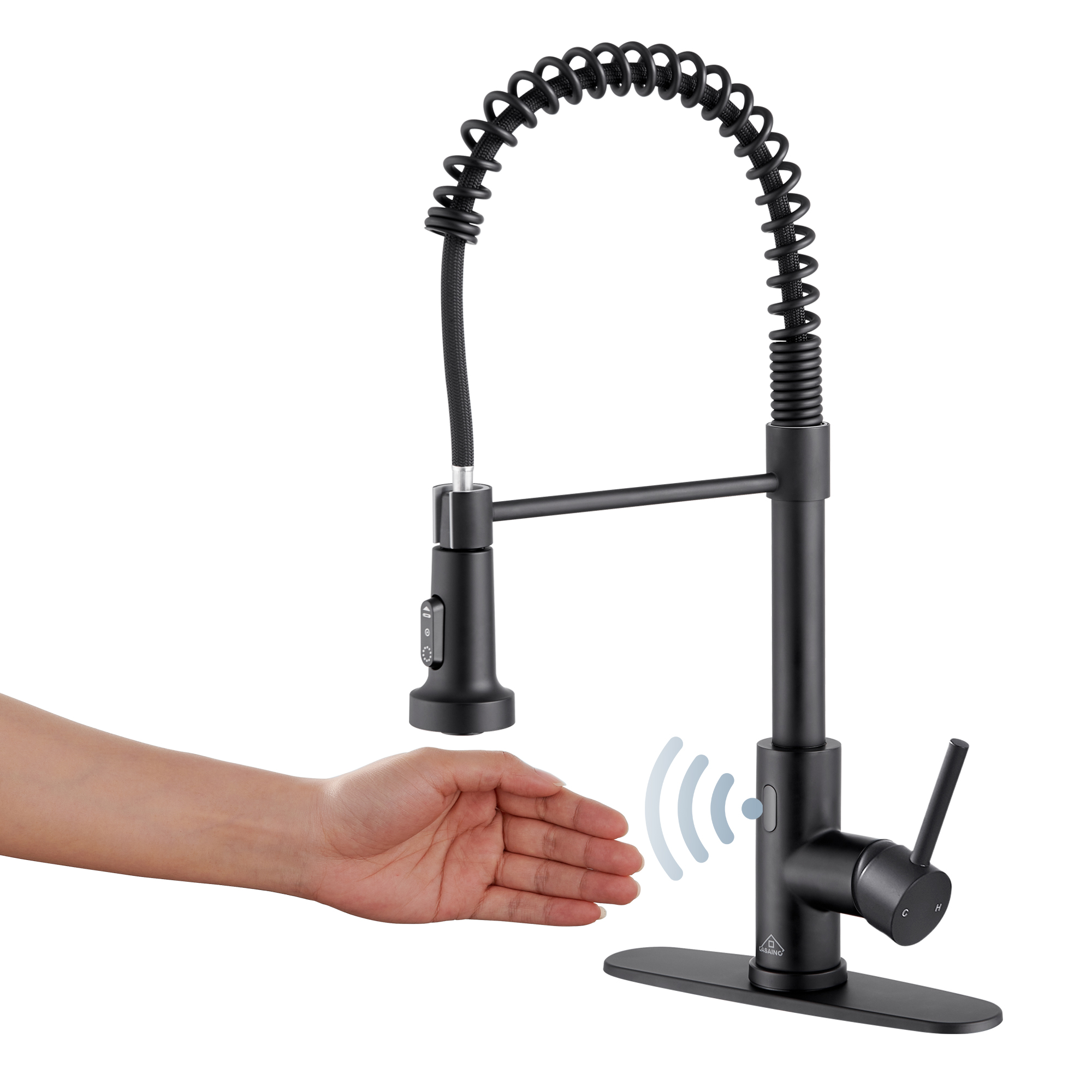 Single Handle Pull Down Sprayer Kitchen Faucet with Touchless Sensor Deckplate Included Black