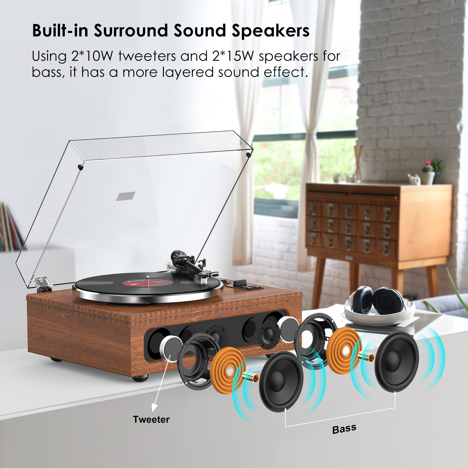 Bluetooth All-in-One Record Player with Built-in Speakers HQ-KZ018 ...