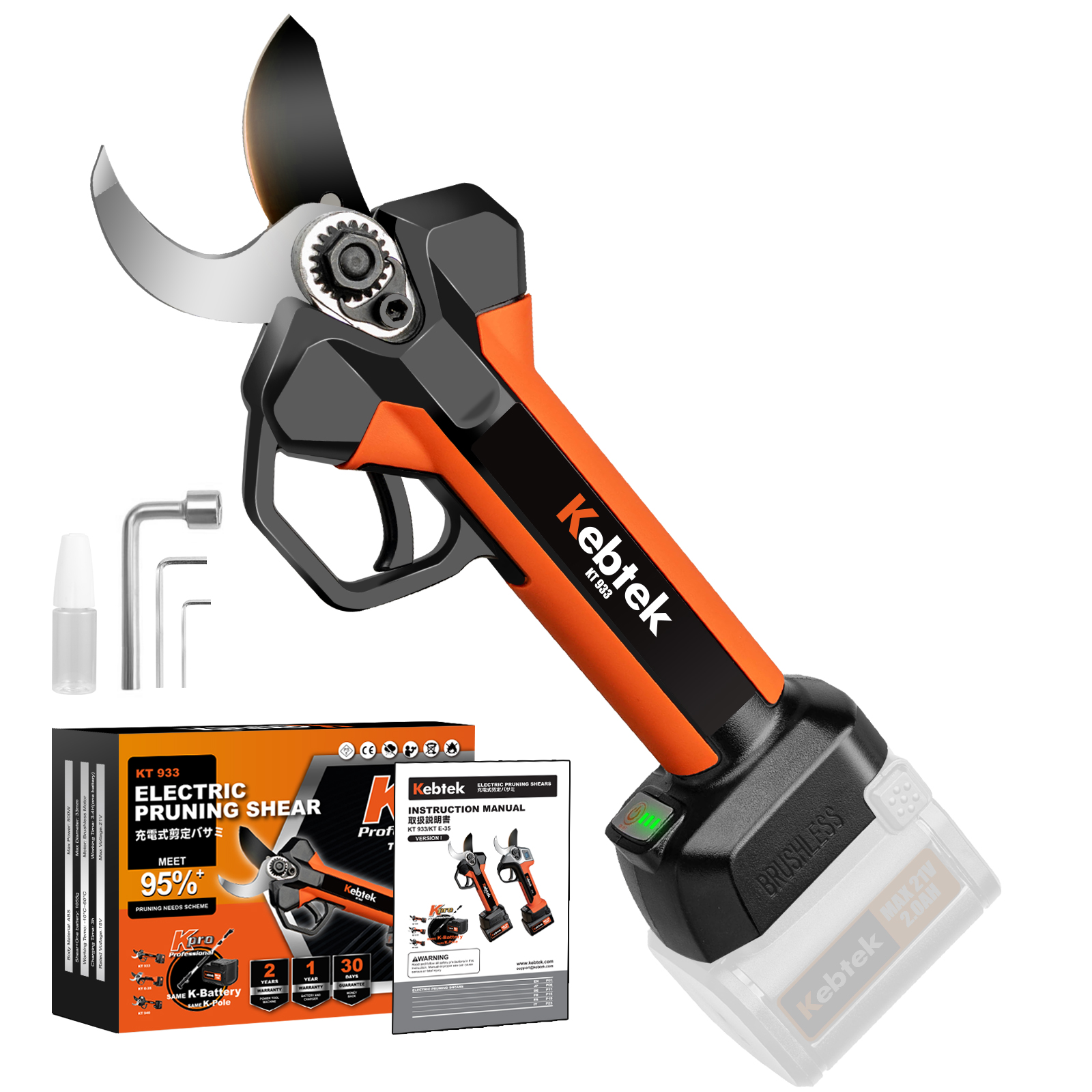 Professional Pruning Shears Battery Powered 33MM Electric Pruner Branch Cutter Cordless Heavy Duty with 1 Pack 2Ah Rechargeable Batteries Brushless Motor Kebtek Store