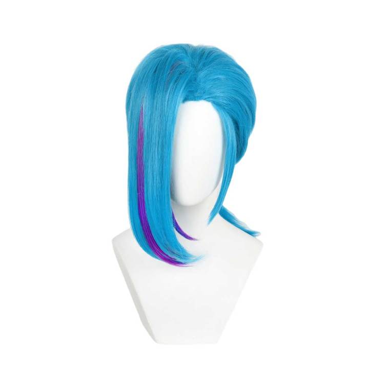 Arcane: League of Legends Jinx Blue Short Wig Halloween Cosplay Costume ...