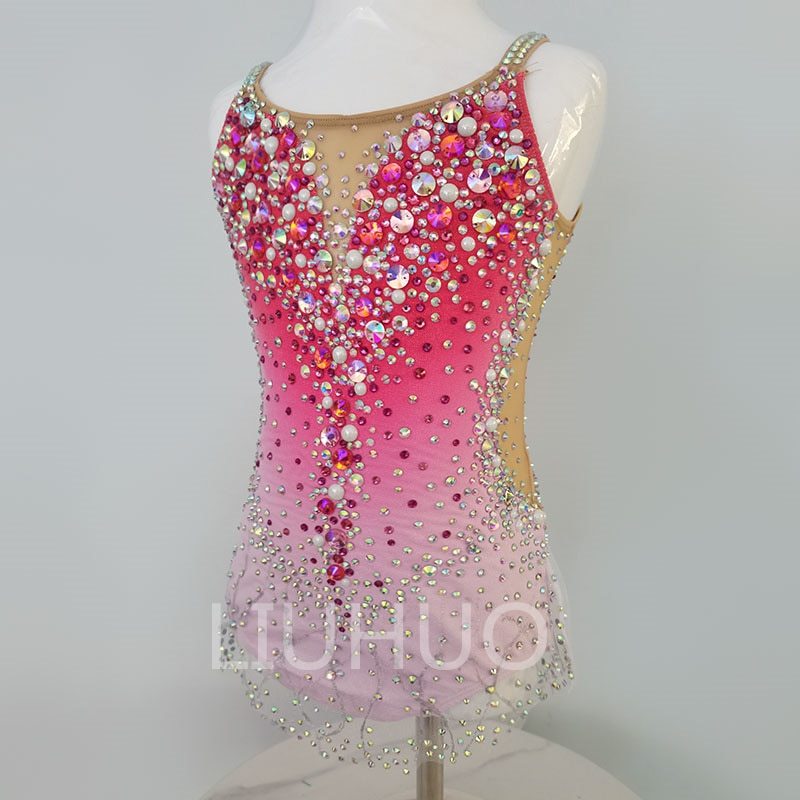 Red Simulation Flower Rhythmic Gymnastics Leotards Blue Flash Diamond ...