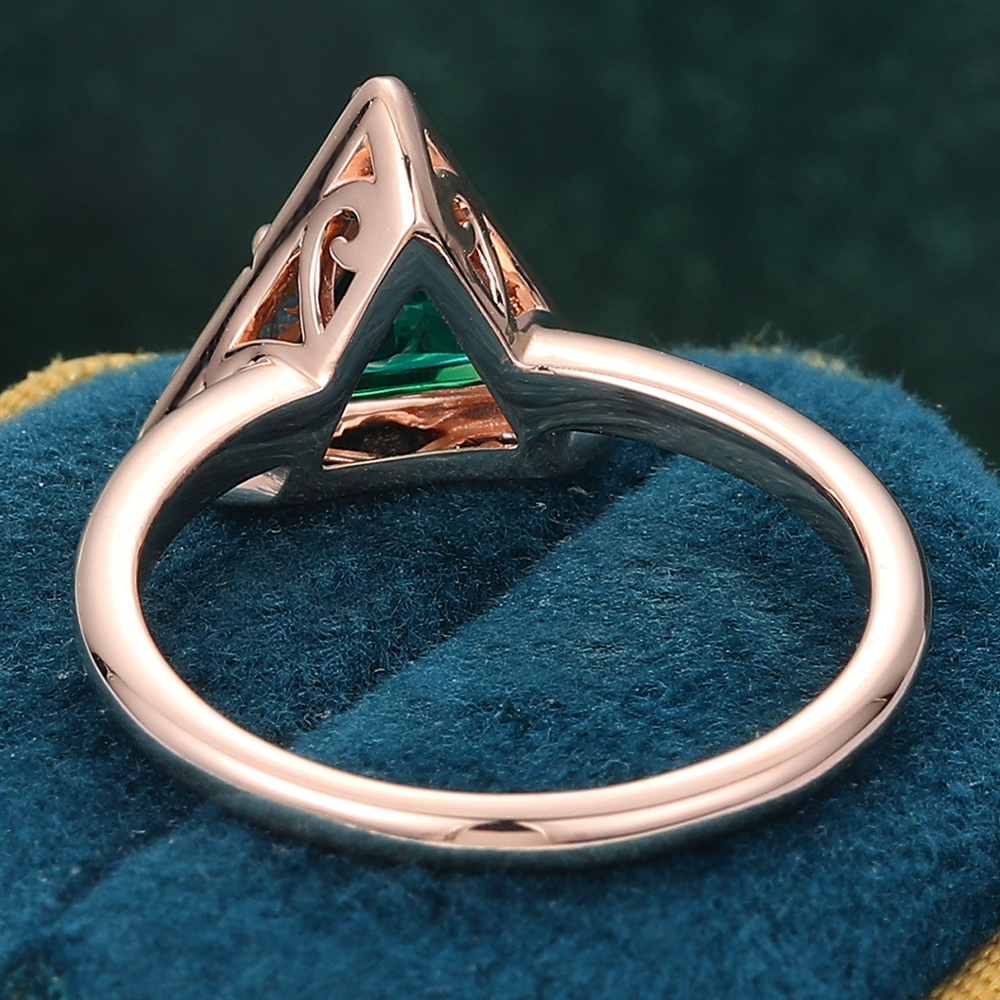 Triangle Cut Bezel Emerald Solitaire Engagement Ring in 14K Rose Gold
