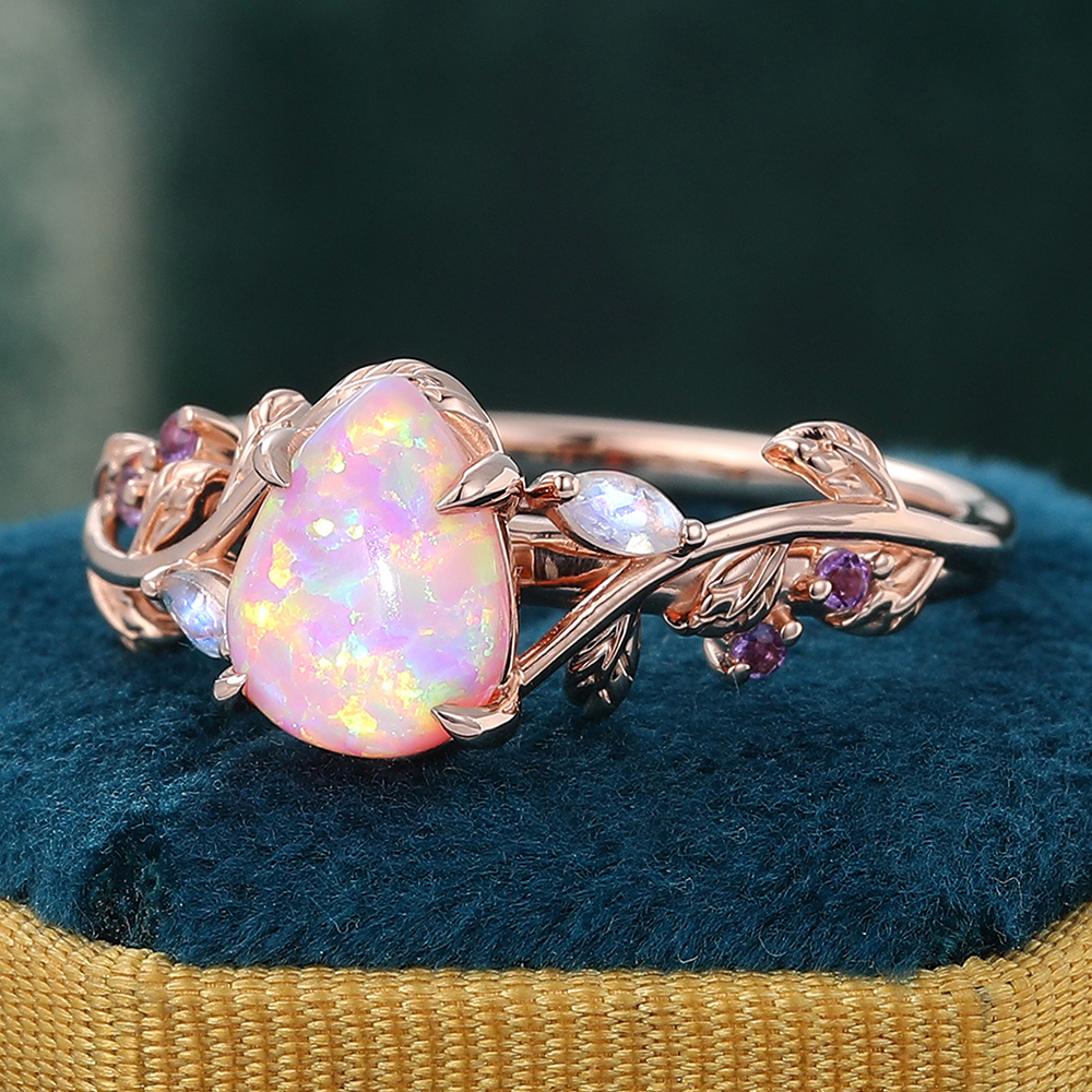 Rose gold opal wedding ring set store