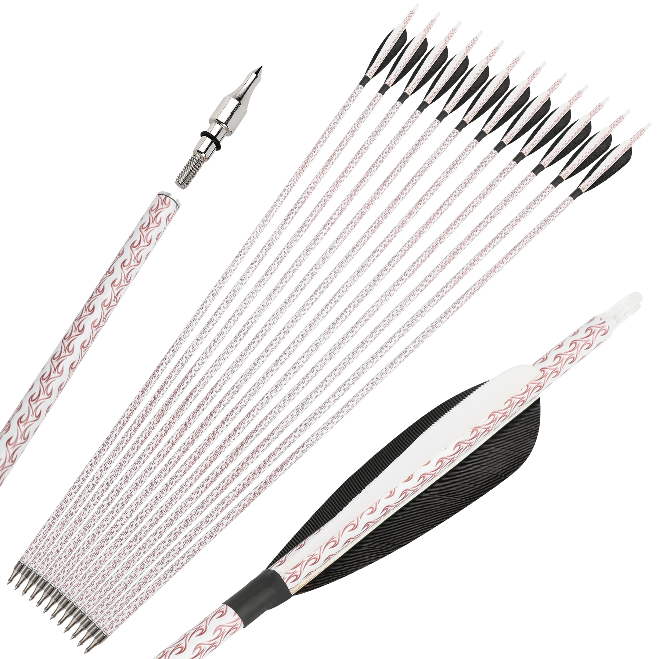 SHARROW 30" Hybrid Carbon Arrows Spine 500 for Recurve (12 Pack)