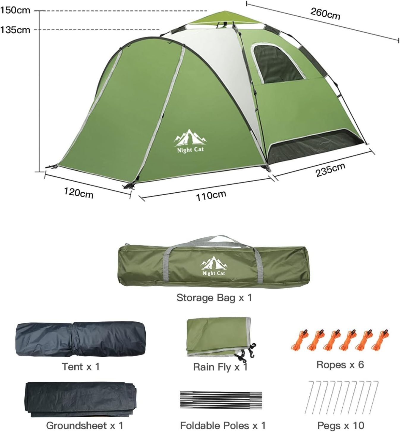 Night Cat Instant Popup Tents 2-3 Persons with Footprint Tarp Easy Set ...