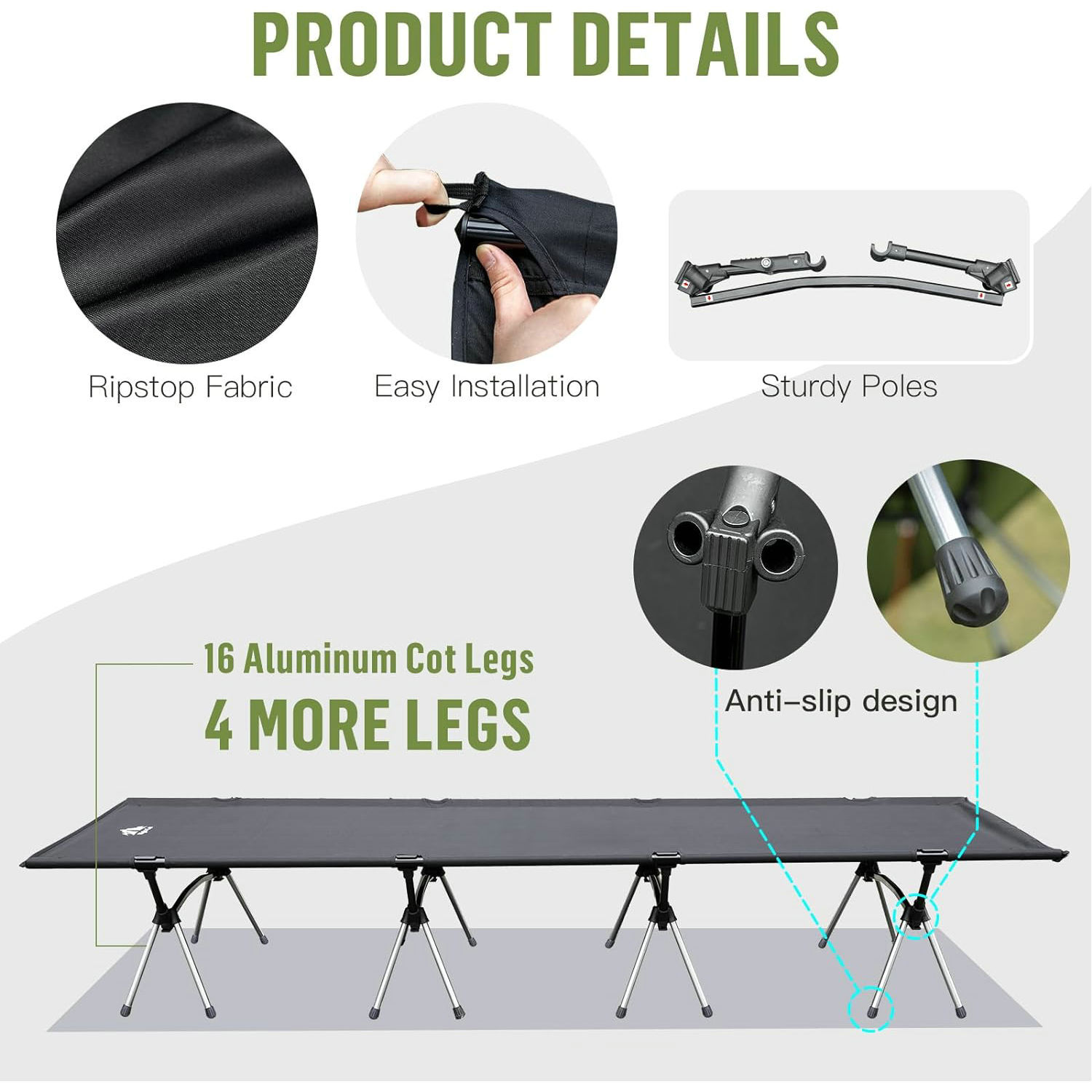 Night Cat Camping Cot Bed - Portable Folding Sleeping Cots for Adults ...