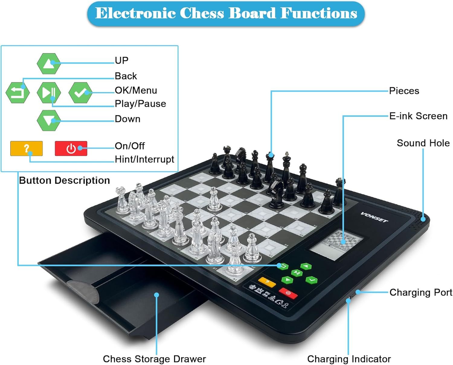 Vonset L6 Chess Computer This high-tech chess board is equipped with a