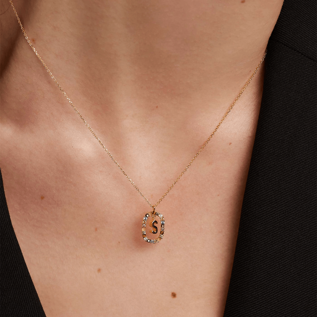 18K Real Gold, Initial Necklace, Letter Pendant