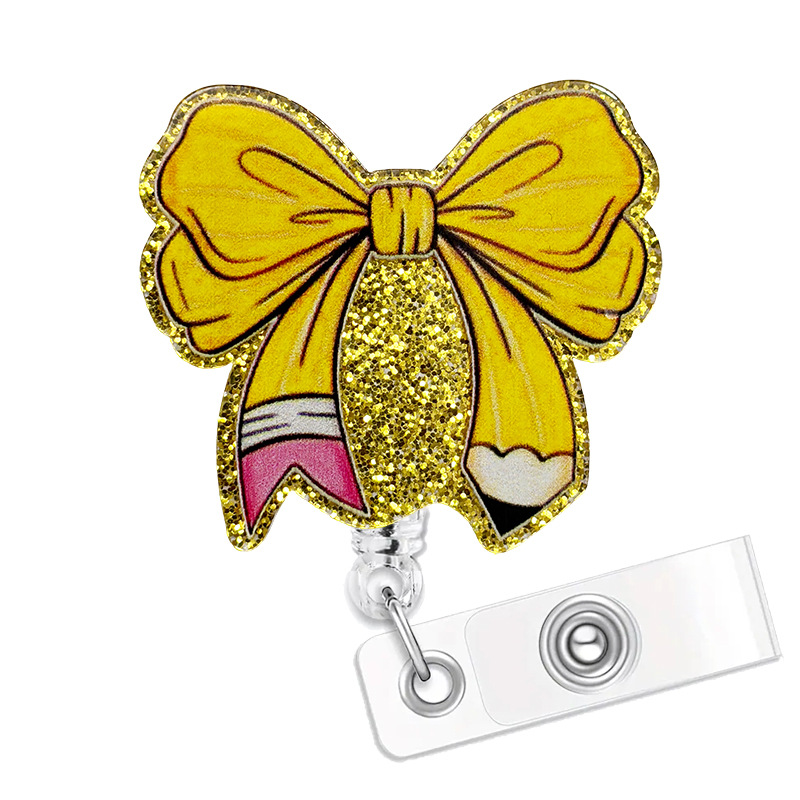 Pencil Bow Teacher Badge Reel