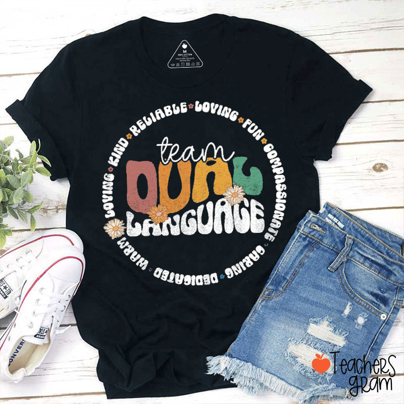 Groovy Retro Team Dual Language Teacher T-Shirt