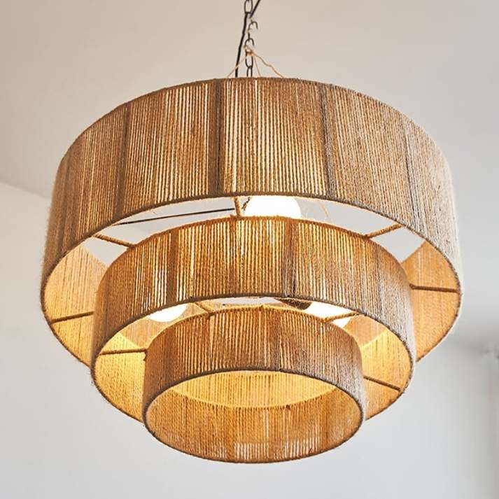 3-Tier Hemp Rope Round Handmade Weave Lantern Woven Pendant Light ...