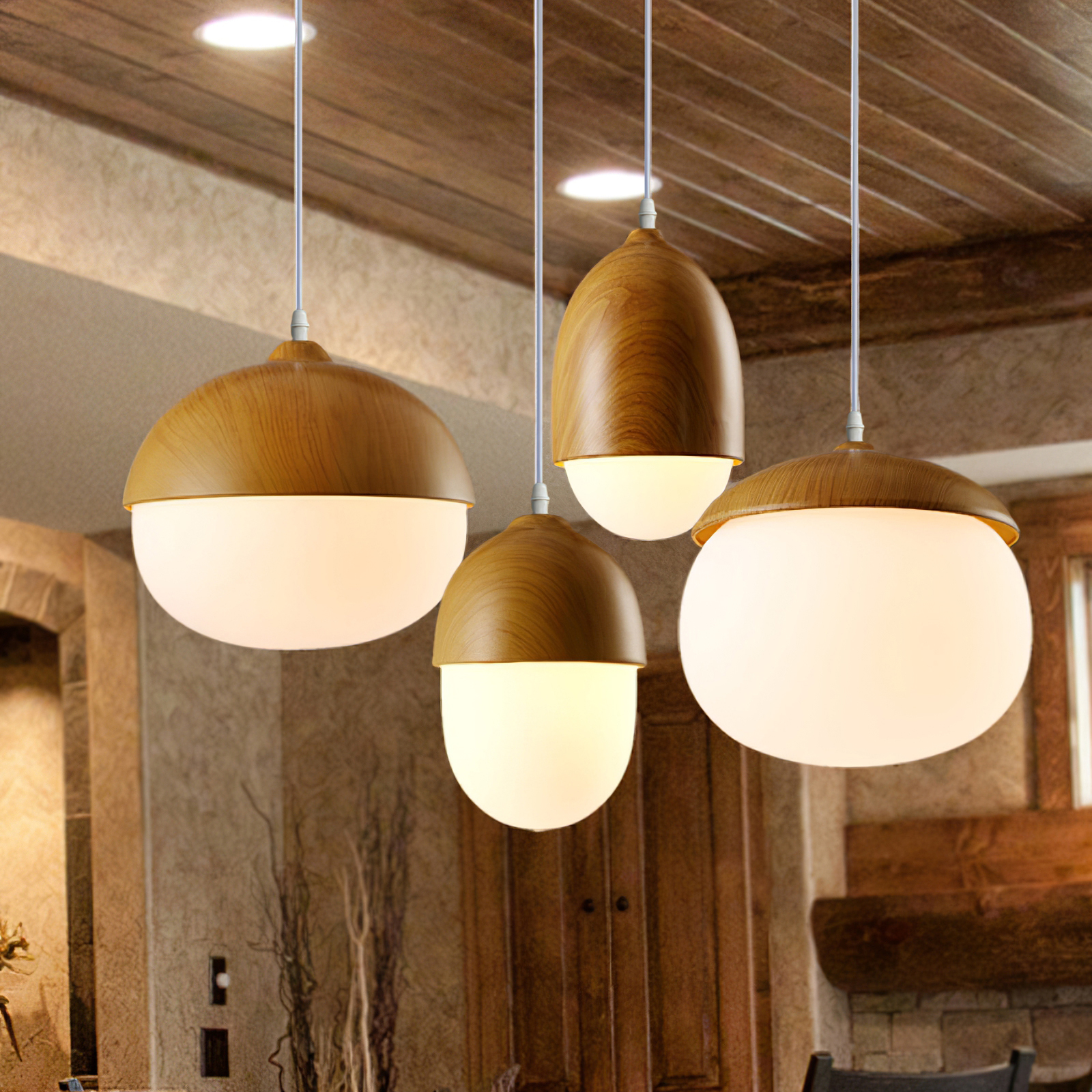 Modern Creative Nordic Wood Pattern Pendant Lamp for Home Decor ...