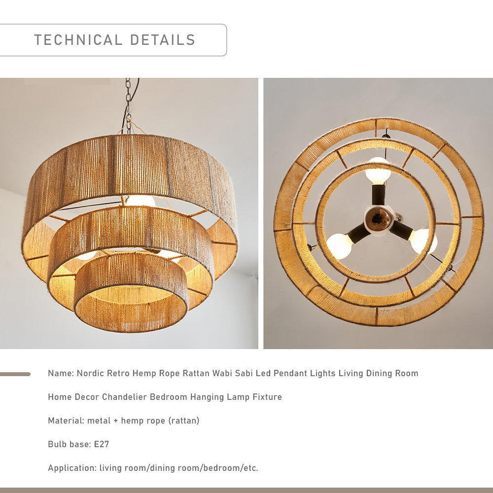 3-Tier Hemp Rope Round Handmade Weave Lantern Woven Pendant Light ...