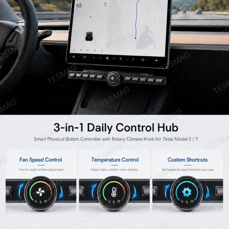 Smart Physical Button Controller with Rotary Climate Knob for Tesla ...