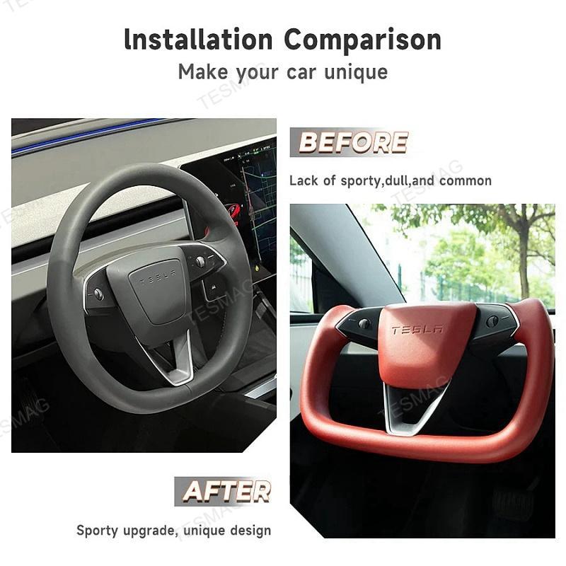 Tesla Model 3 Highland/Y Juniper Yoke Steering Wheel With Full Red Nap ...