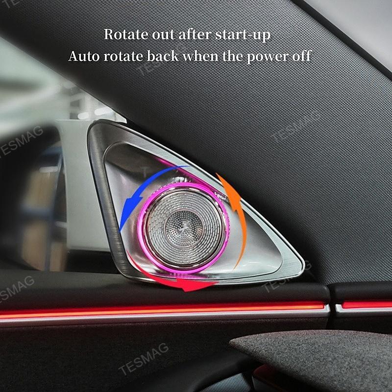 Tesla Model 3/Y/3Highland 4D Rotating Tweeter with LED Ambient Lightin ...