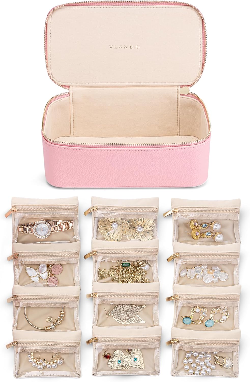 Vlando Maidenhood Travel Jewelry Box with Small Pouches
