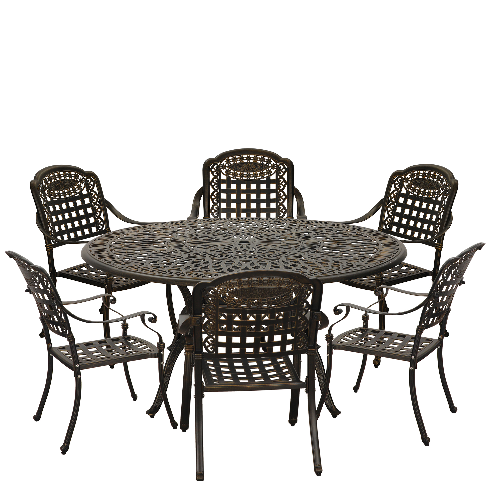 Cast Aluminium Patio-Set 7-Piece Bronze Patio Dining Set Aluminum Round ...