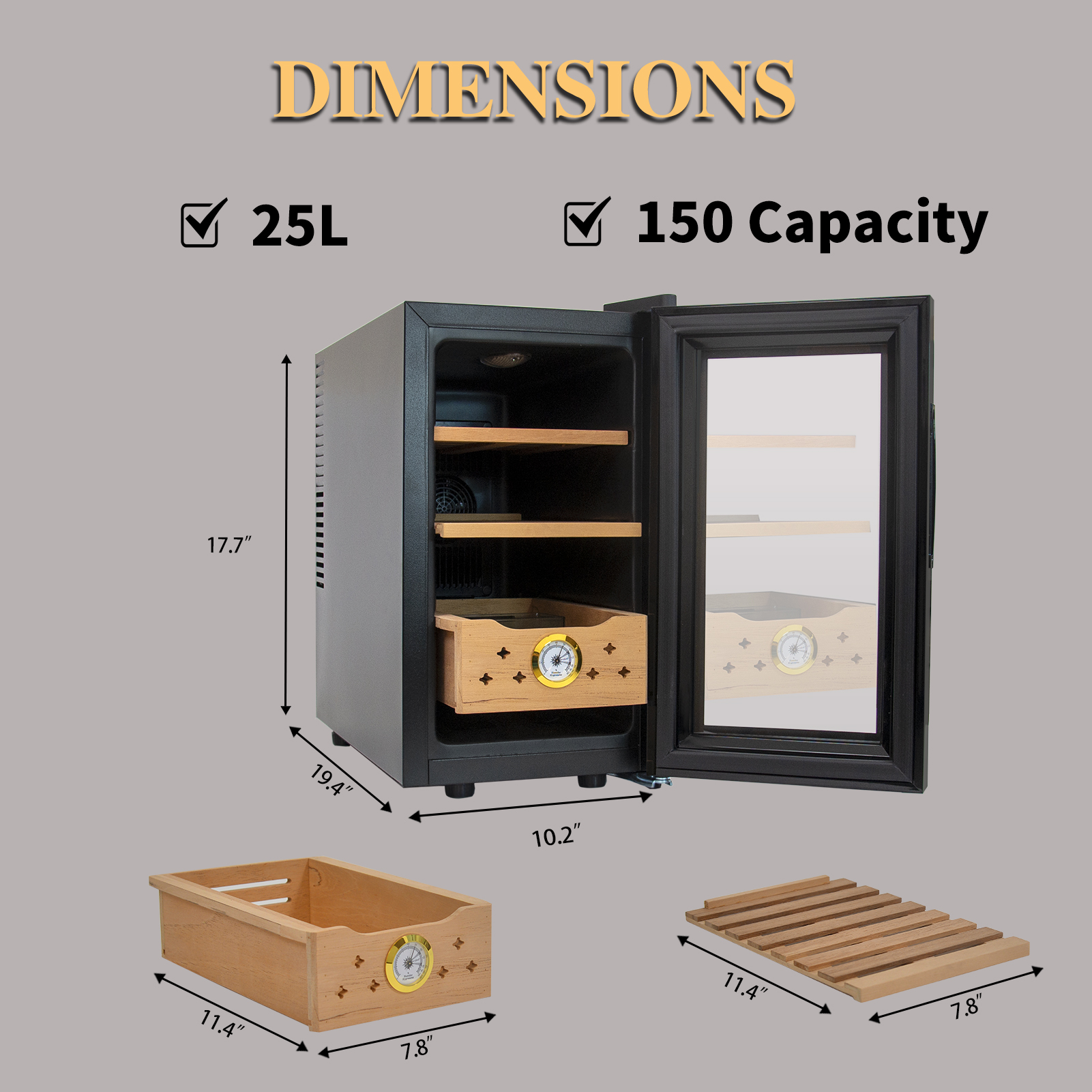 25L Cigar Humidors with Cooling and Heating Function , 150Counts Capac
