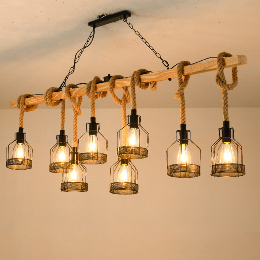 Restaurant Cafe Vintage Hemp Rope Chandelier Industrial Style Lighting