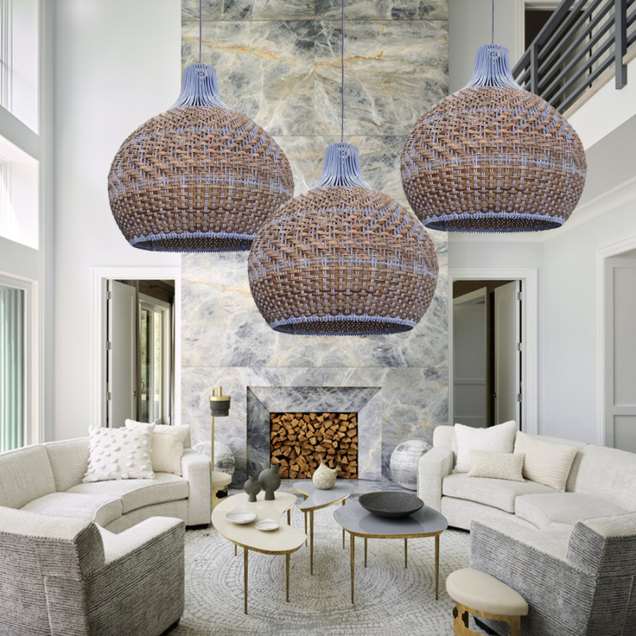 Hamptons Blue Rattan Pendant Light