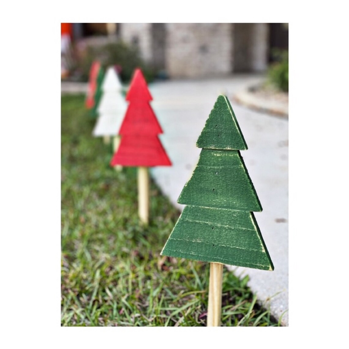 🎄Super Ambient Wooden Christmas Tree Yard Stakes (A Set of 3 Pcs ...