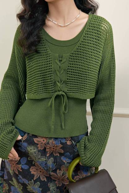 Cropped Cardigan and Knit Tank Set – KUOSE.com Cropped Cardigan and Knit Tank Set – KUOSE.com
