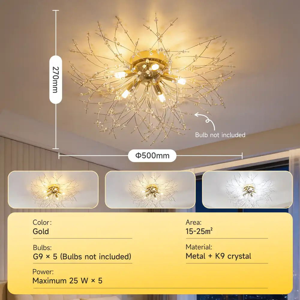 CANMEIJIA Modern Dandelion Firework Ceiling Light – 8-Light Gold G9 ...