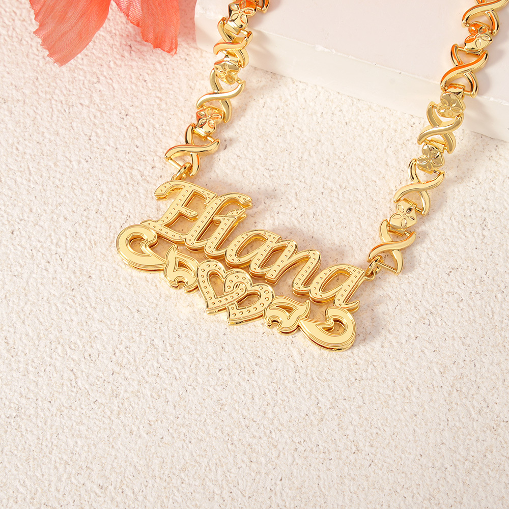 Heart XOXO Chain Double Layer Two Hearts Personalized Custom Name ...