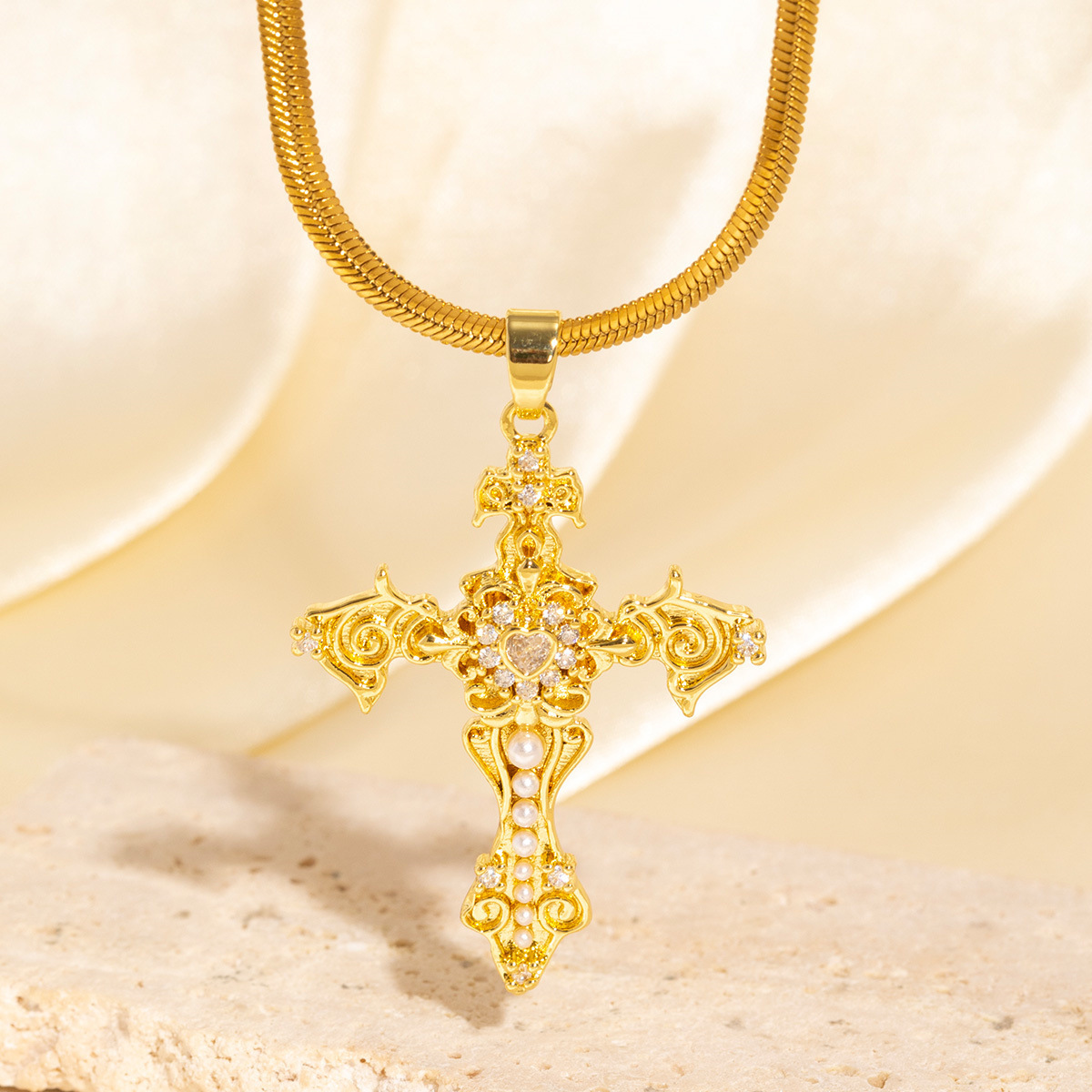 Exquisite Serpent Bone Chain Cross Necklace – GuidingCross