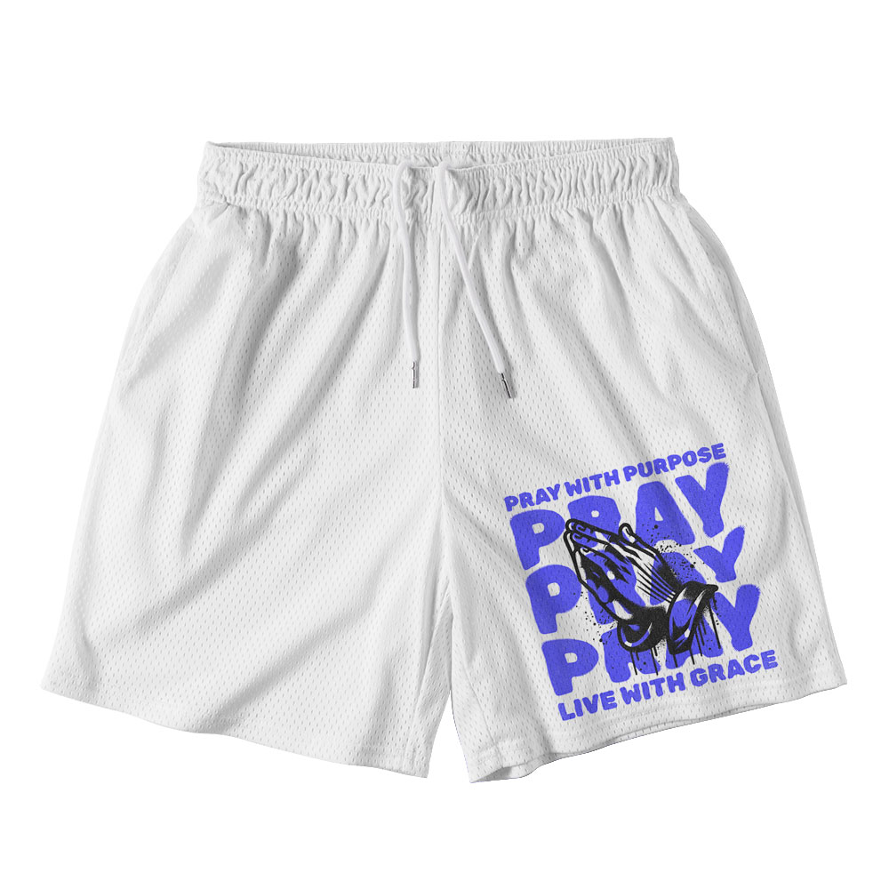Pray With Purpose White Christian Mesh Shorts Sale - GuidingCross