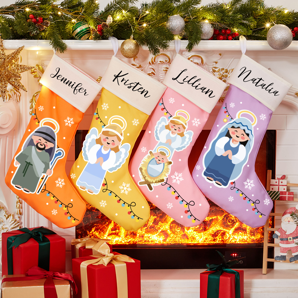Personalized 2024 Colorful Cotton Linen Christian Christmas Stockings ...