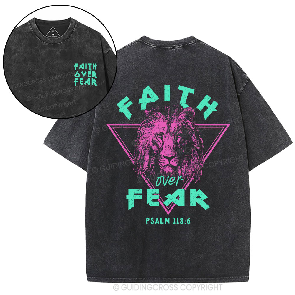 Faith Over Fear Lion Christian Washed T Shirt Sale Guidingcross