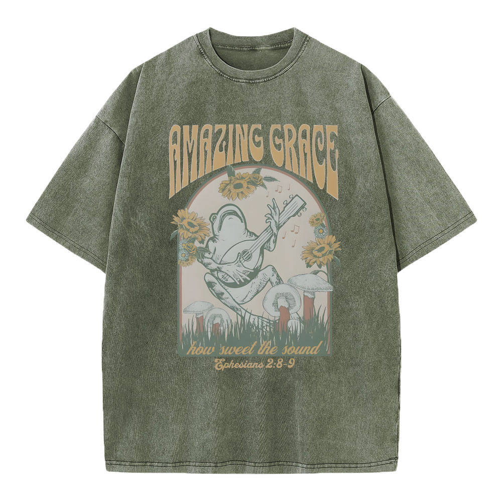 Amazing Grace How Sweet The Sound Christian Washed T Shirt Sale
