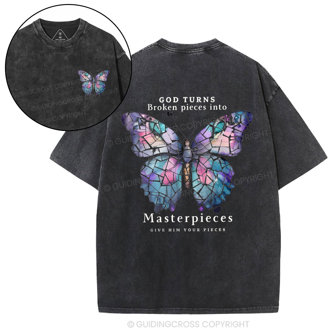 God Turns Broken Pieces Into Masterpieces Chirstian Washed T Shirt Sale
