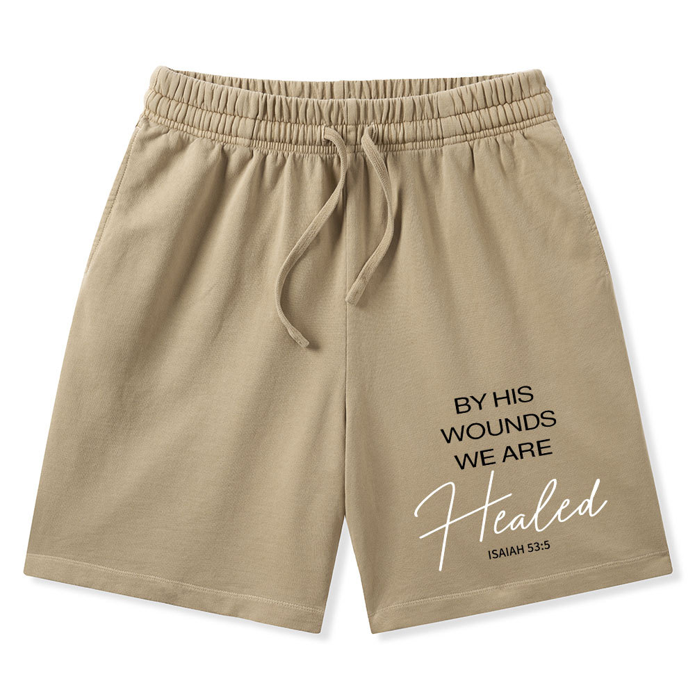 By His Wounds Christian Washed Shorts Sale - GuidingCross