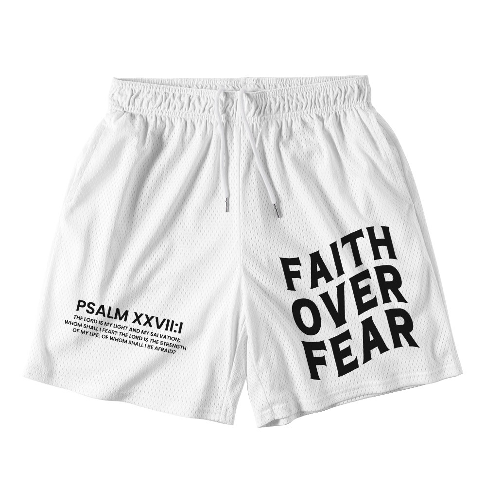 Faith Over Fear White Christian Mesh Shorts Sale - GuidingCross