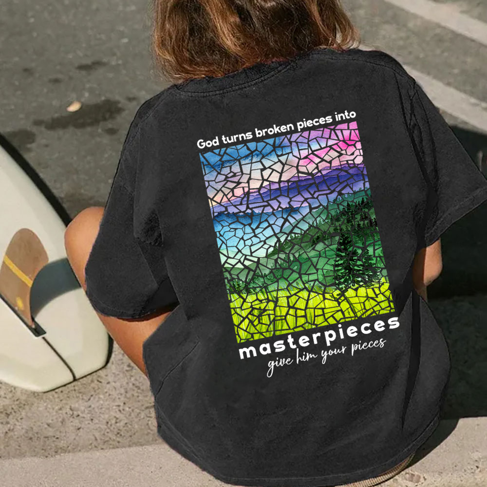 God Turns Broken Pieces Into Masterpieces Christian Washed T Shirt Sale