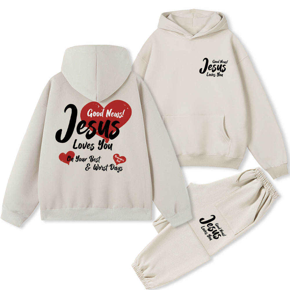 Good News Jesus Loves You Christian Fleece Hoodie Set Sale Guidingcross