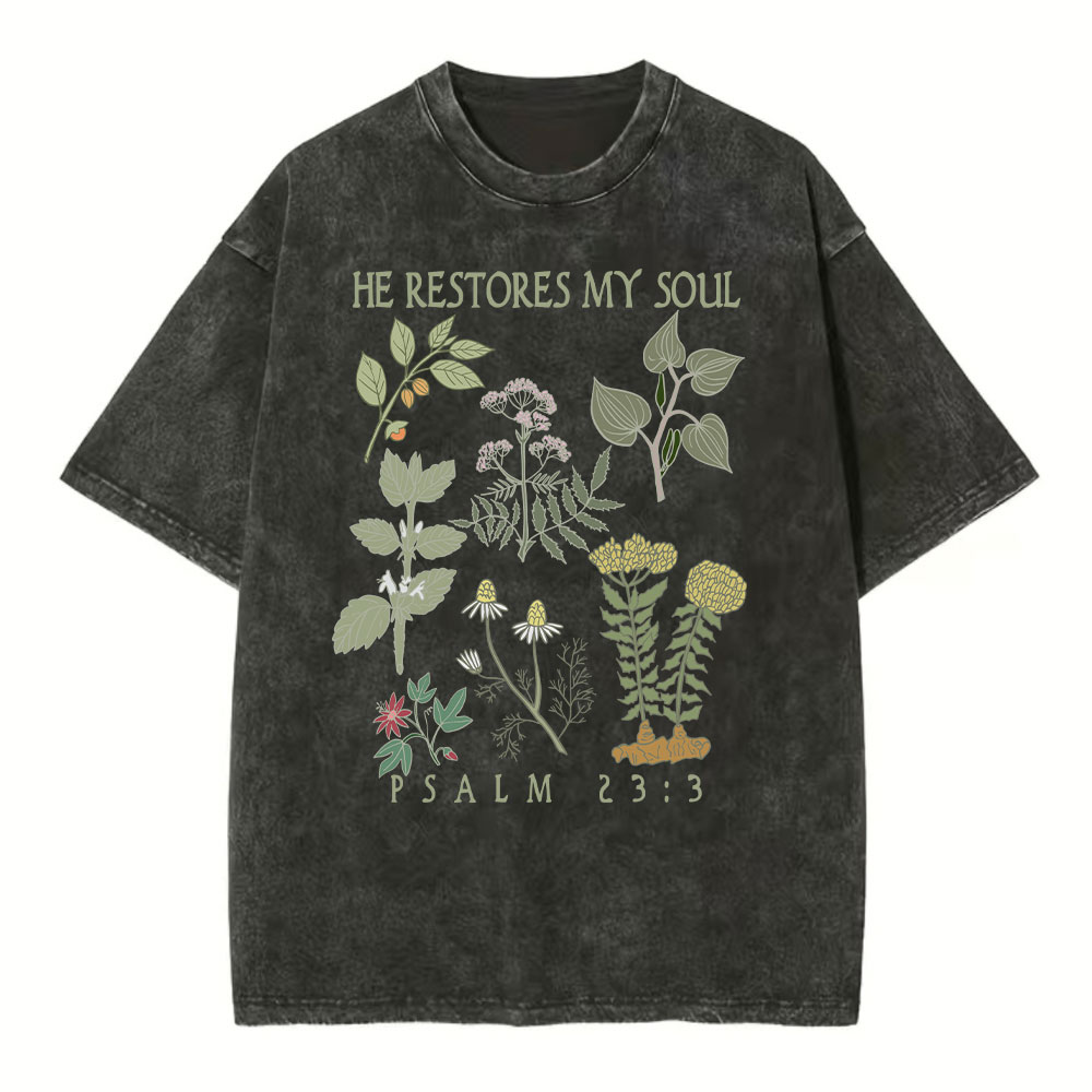 He Restores My Soul Christian Washed T Shirt Sale Guidingcross