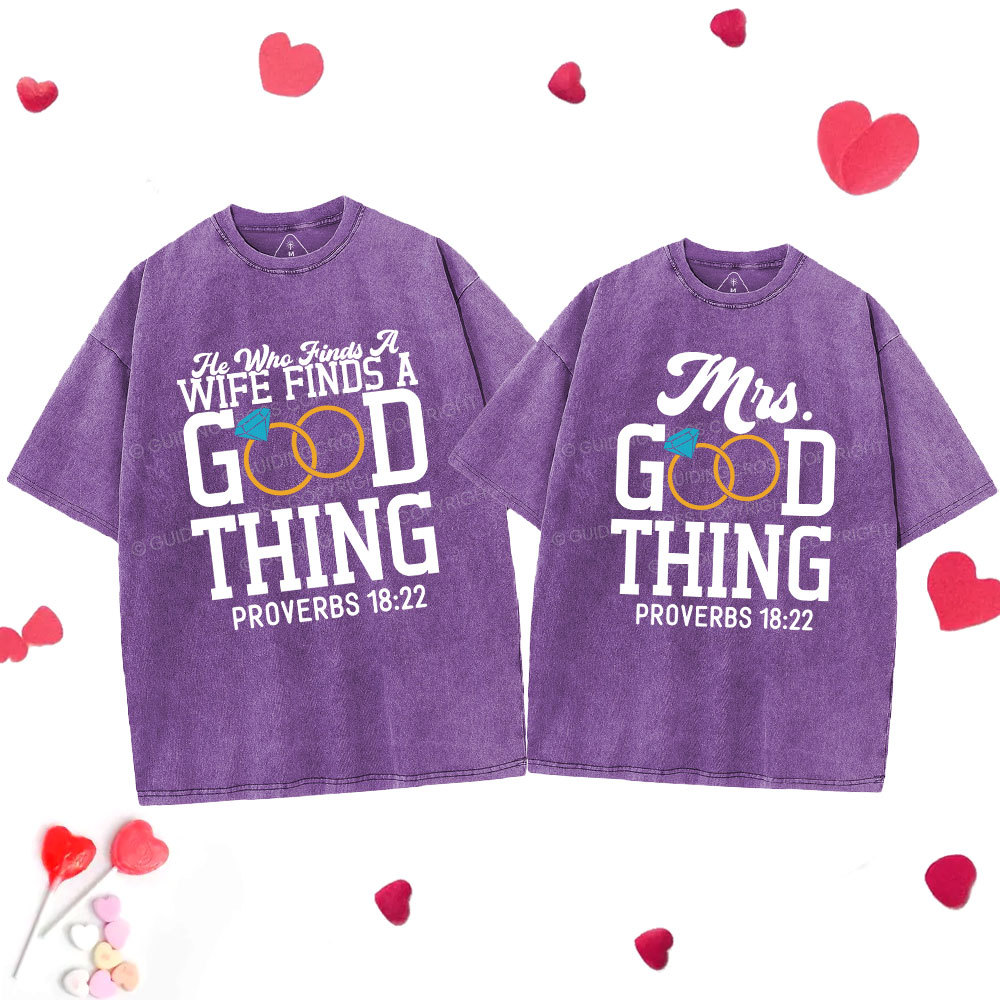 He Who Finds A Wife Find A Good Thing Christian Couple Washed T-Shirt ...