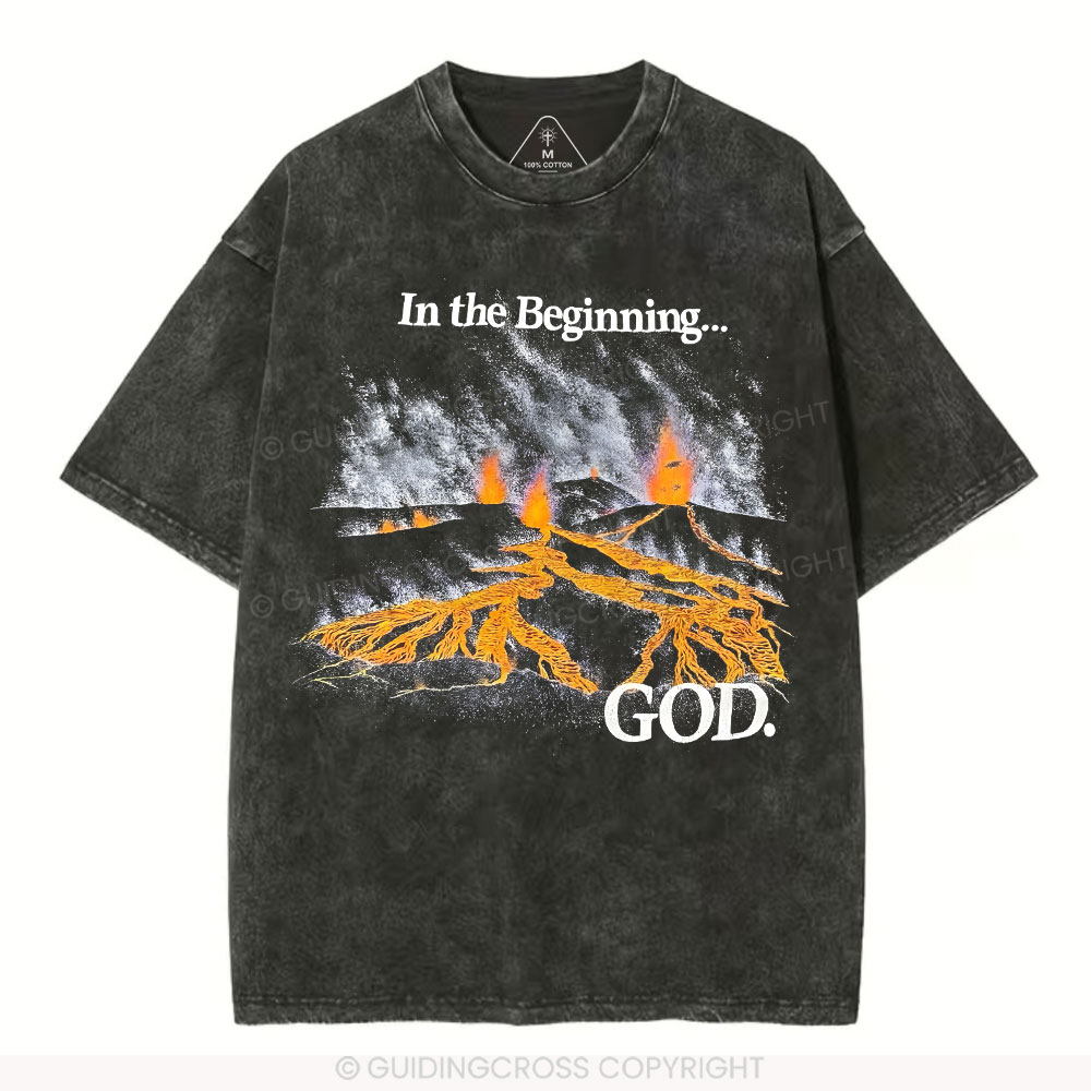 In The Beginning God Christian Washed T Shirt Sale Guidingcross
