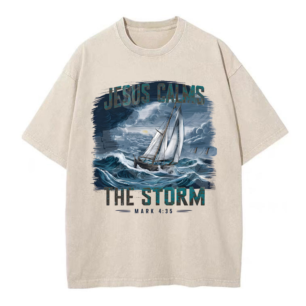 Jesus Calms The Storm Christian Washed T Shirt Sale Guidingcross