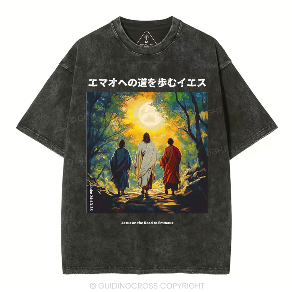 Jesus On The Road To Emmaus Chirstian Washed T Shirt Sale Guidingcross