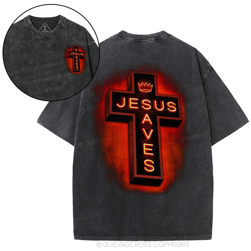 Jesus Saves Red Light Cross Christian Washed T Shirt Sale Guidingcross