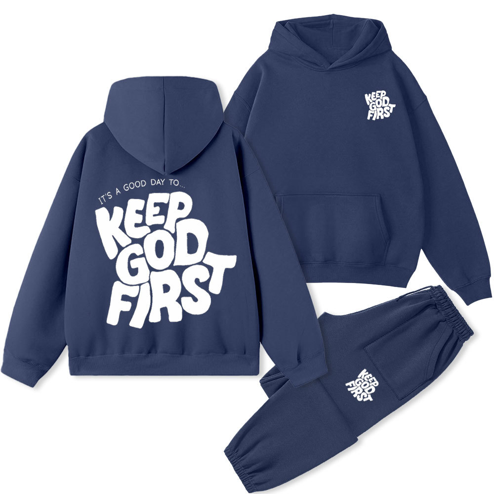 Keep God First Christian Premium Fleece Hoodie Set Sale - GuidingCross