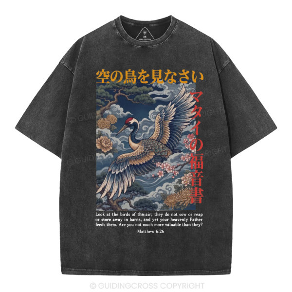 Look At The Birds Christian Washed T-Shirt Sale - GuidingCross