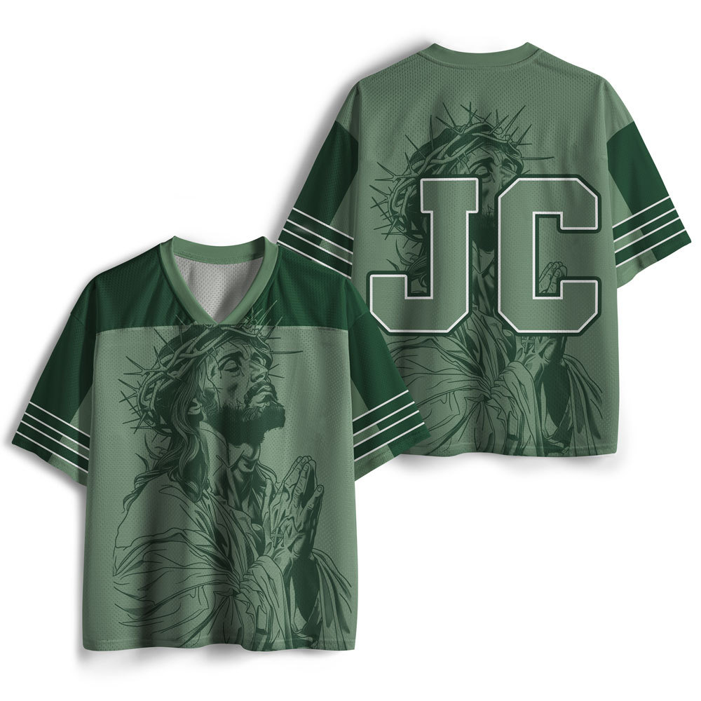 Praying Jesus Christian Green Mesh Jersey Sale - GuidingCross