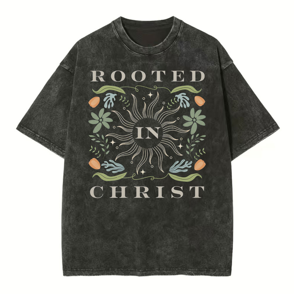 Rooted In Christ Christian Washed T Shirt Sale Guidingcross